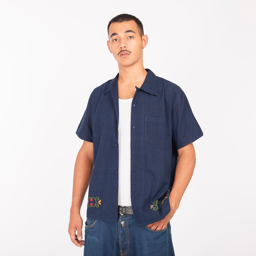 Chintan Shirt Vine Embroidery - Indigo – Deeya Paris